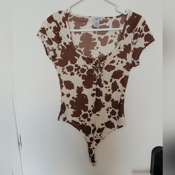 Rue21 | Tops | Rue2 Brown And White Cow Print Bodysuit | Poshmark